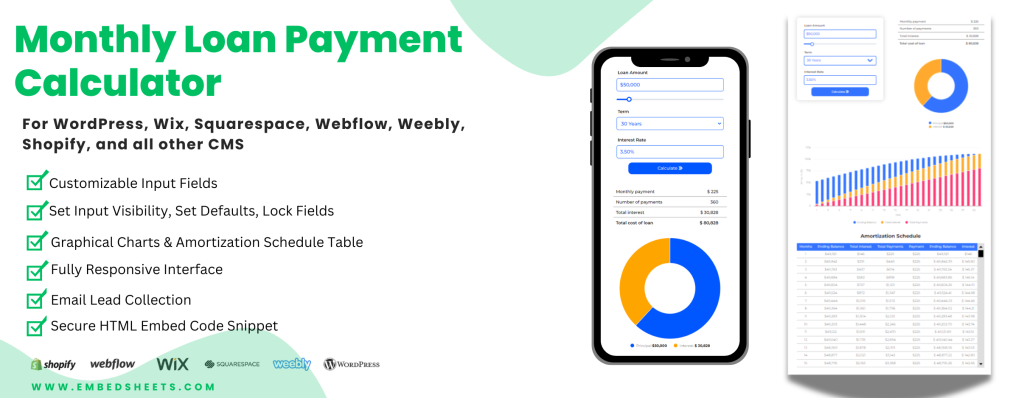 Customizable Loan Payment Calculator For Websites